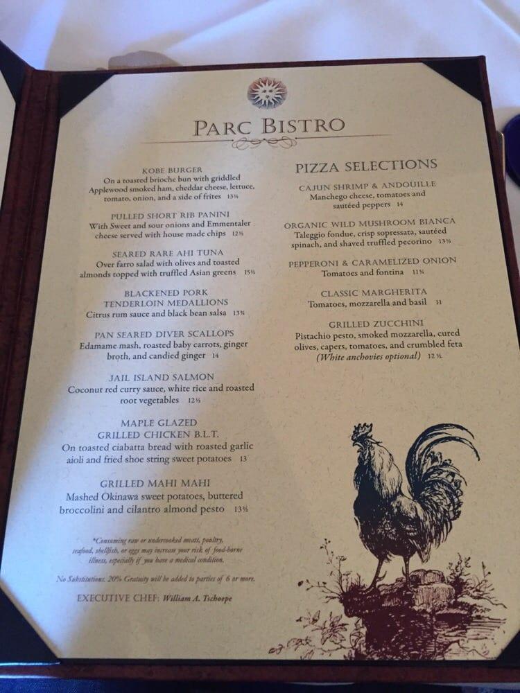 Menu at Parc Bistro restaurant, Skippack