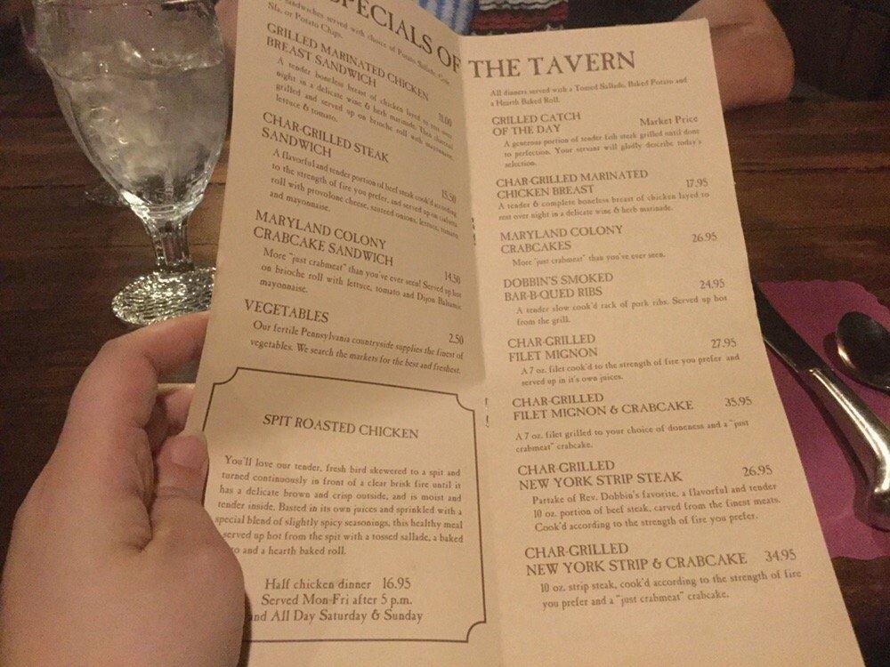 Menu at Spring House Tavern restaurant, Gettysburg