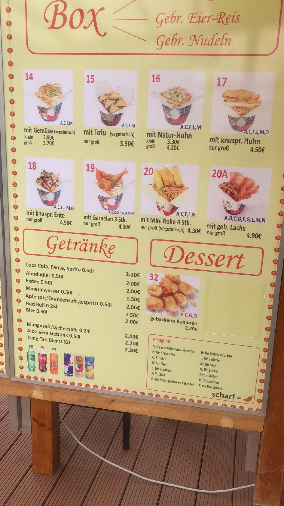 Speisekarte von ZHAO-Fu ASIA Imbiss restaurant, Eisenstadt