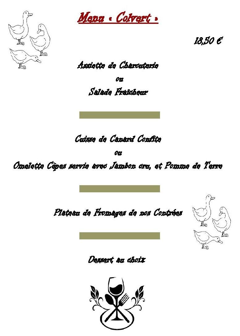 Carta del restaurante Auberge des 3 canards, Paslières