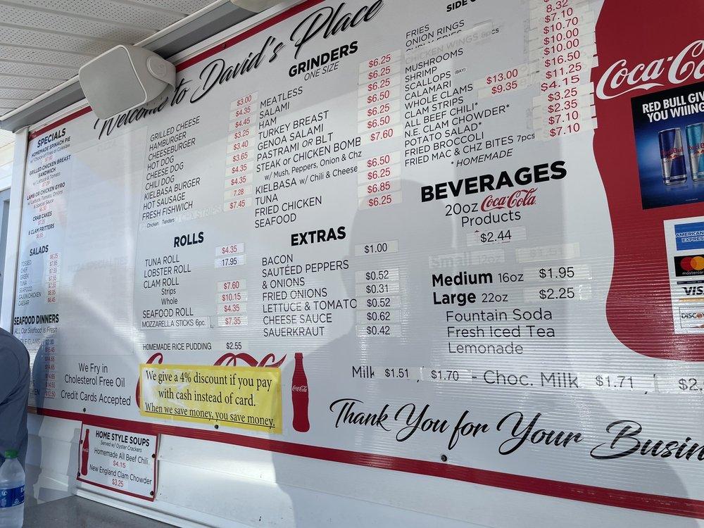 Menu at David's Place restaurant, Montville