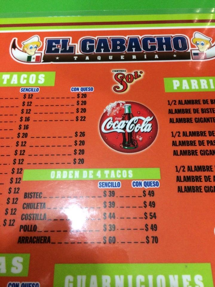 Menu at El Gabacho Taquería restaurant, Mexico City
