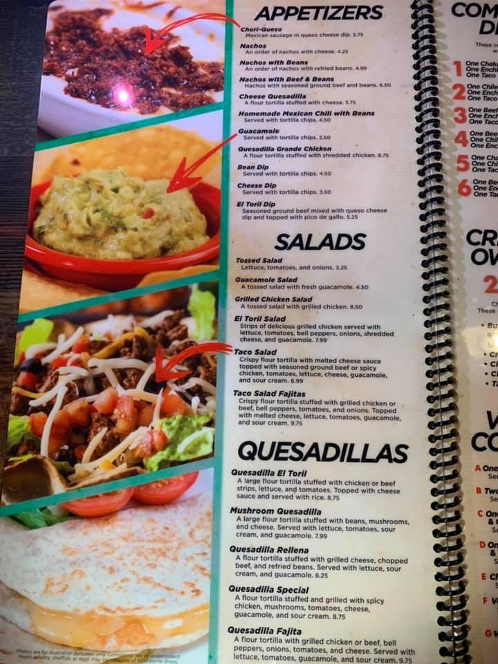 Carta del restaurante El Toril, Gallipolis, Eastern Ave