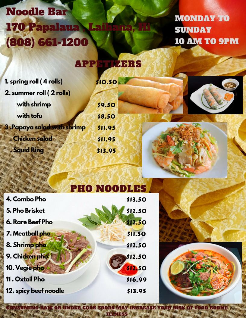 Menu at Noodle Bar, Lahaina