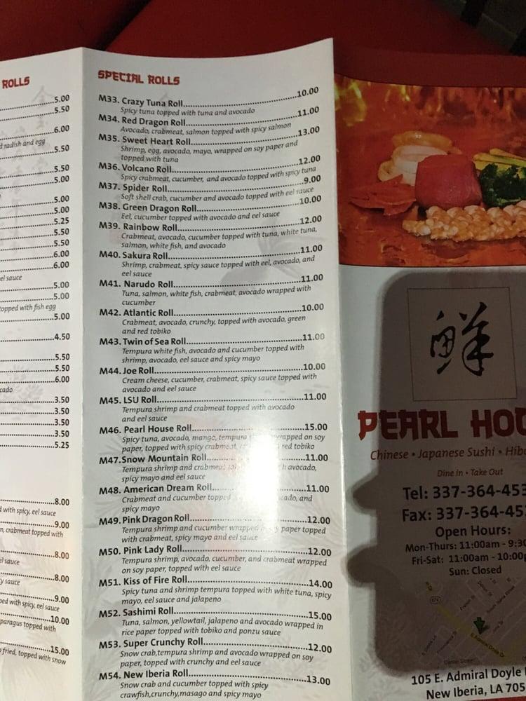 Menu at Pearl House Restaurant, New Iberia