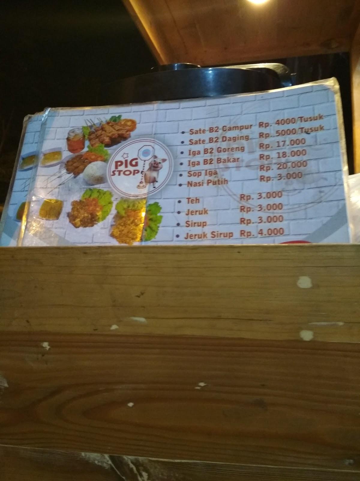 Menu at Pig Stop restaurant, Yogyakarta