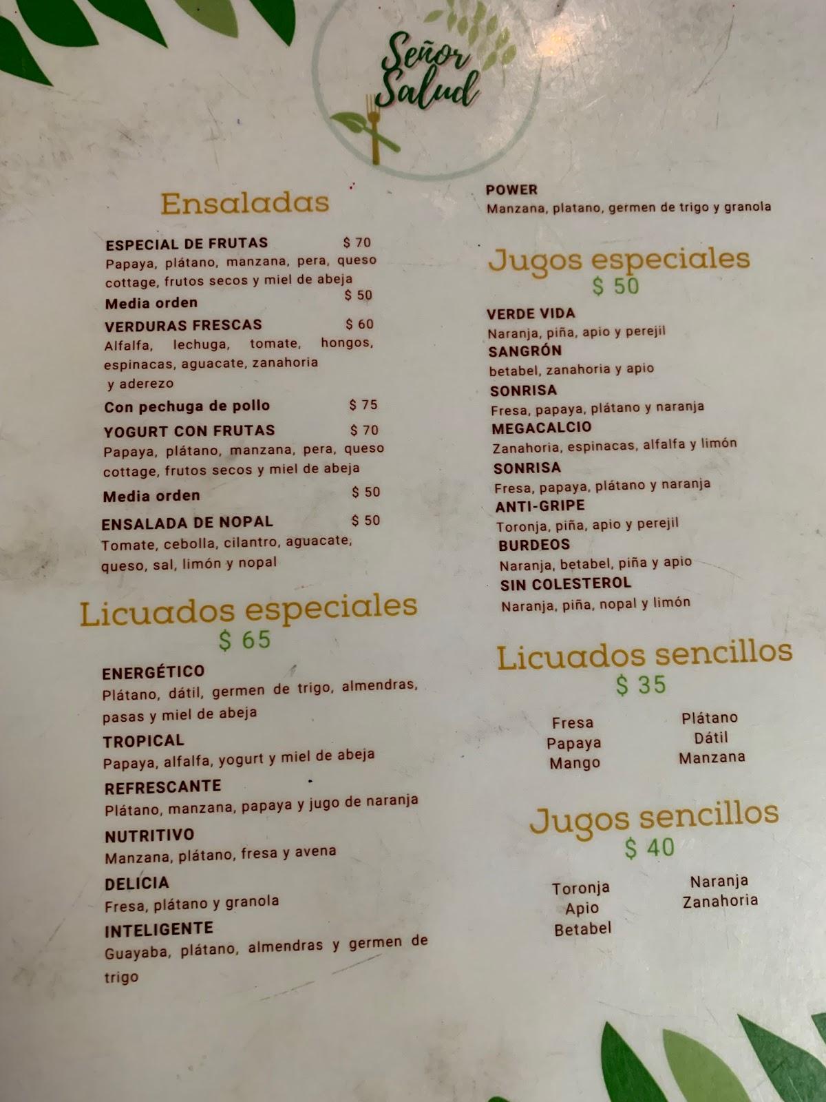 Menu at Señor Salud restaurant, Ensenada