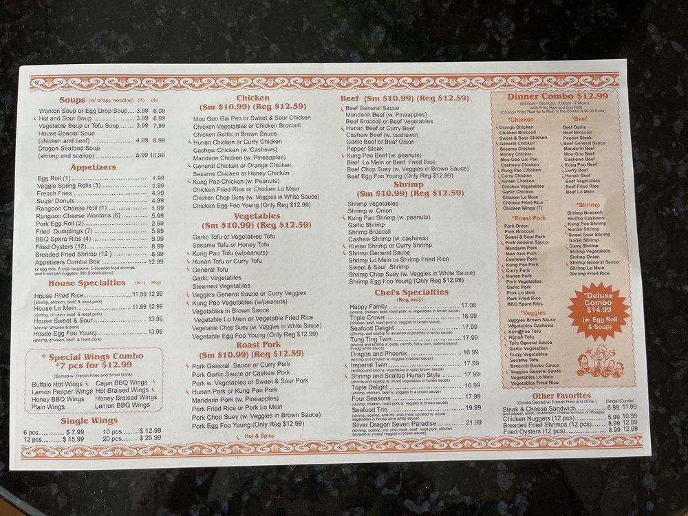 Menu at Silver Dragon fast food, Lewisburg