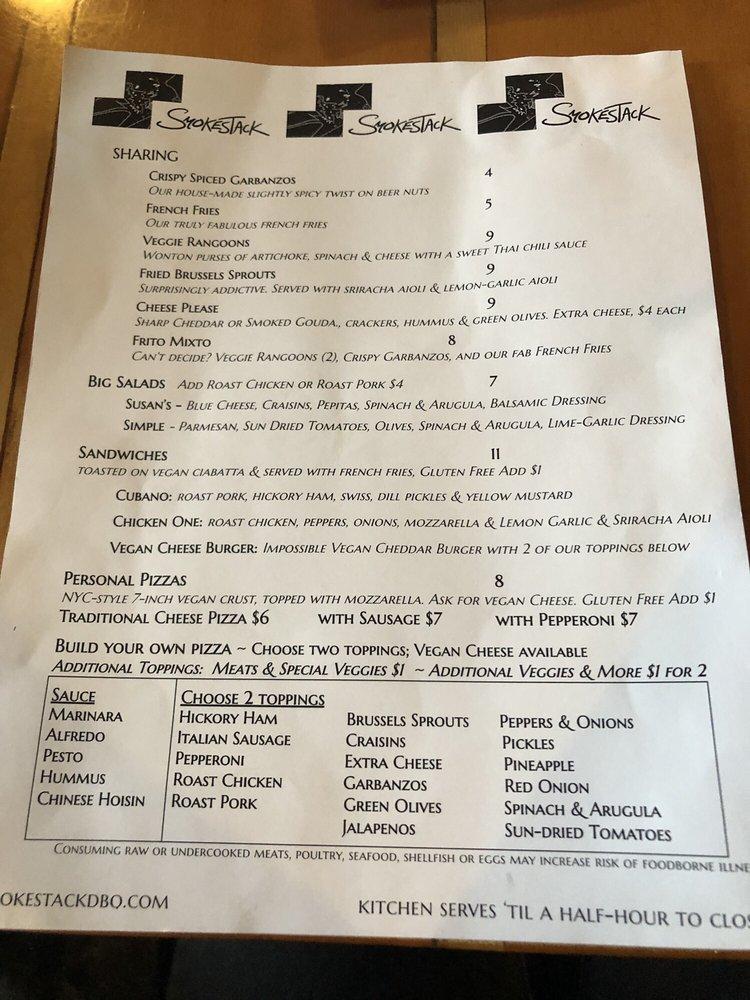 Menu at Smokestack pub & bar, Dubuque