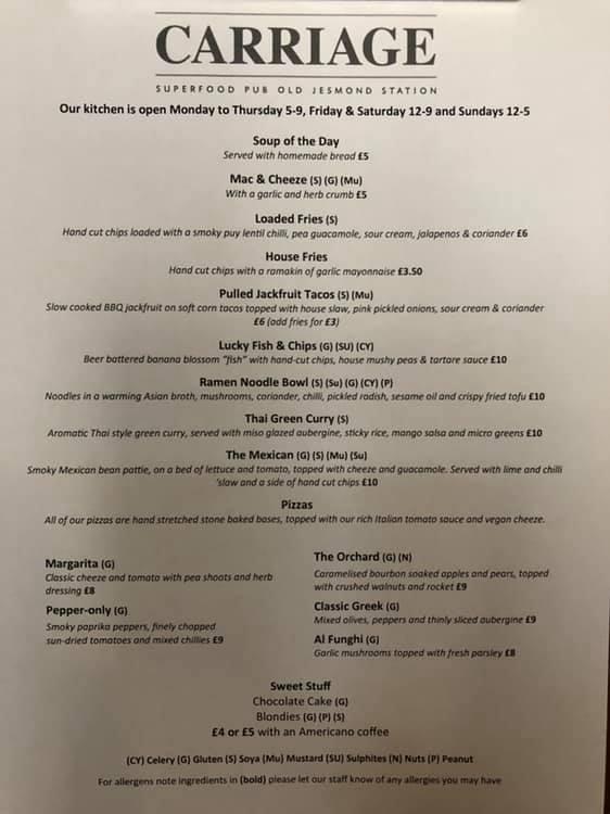 Menu at The Carriage pub & bar, Newcastle upon Tyne