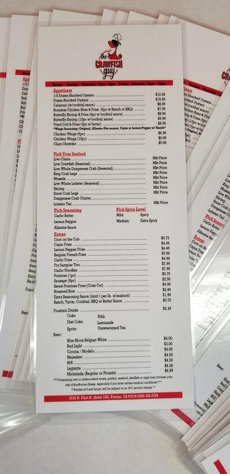 Menu at The Crawfish Guy restaurant, Fresno