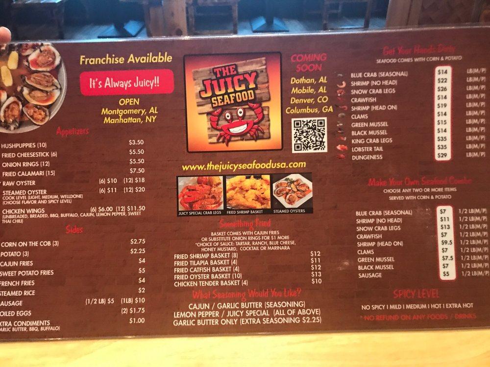 Menu at The Juicy Seafood pub & bar, Montgomery, Eastern Blvd