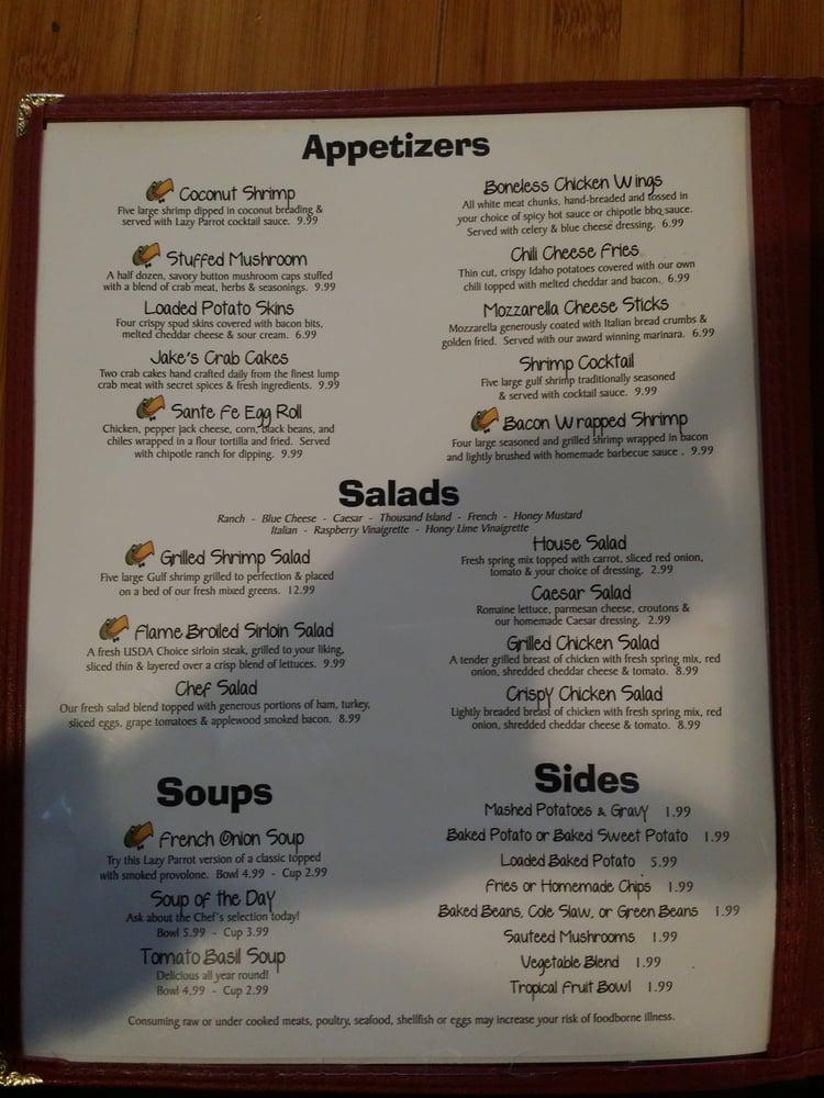 Menu at The Parrot Steakhouse and Grill, Grove