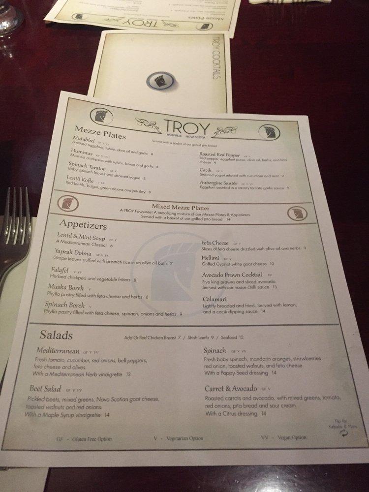 Menu at Troy Restaurant & Grill, Wolfville