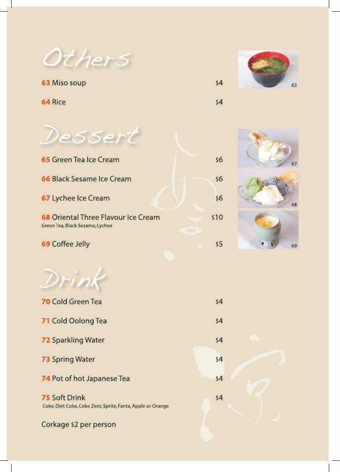Menu at WA restaurant, Bondi Junction