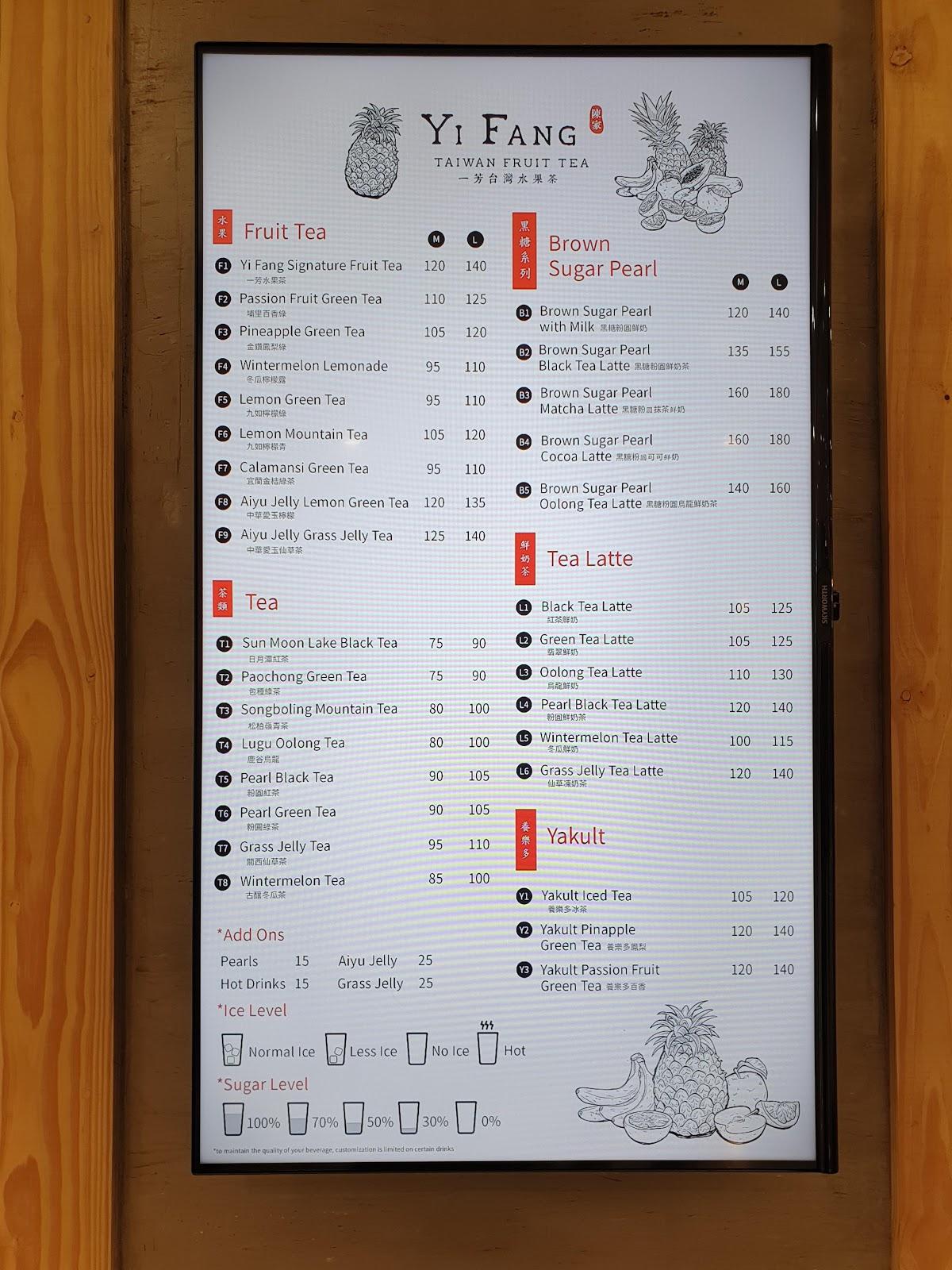 Carta del restaurante YiFang Taiwan Fruit Tea, Cebú