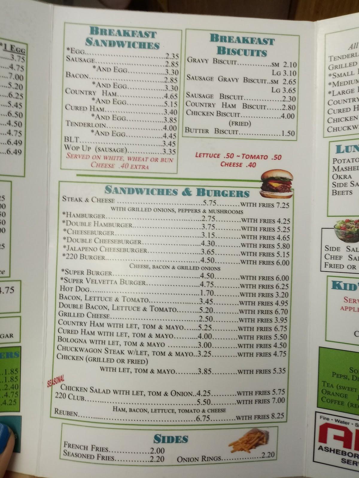 Menu at 220 Grill restaurant, Asheboro, S Fayetteville St
