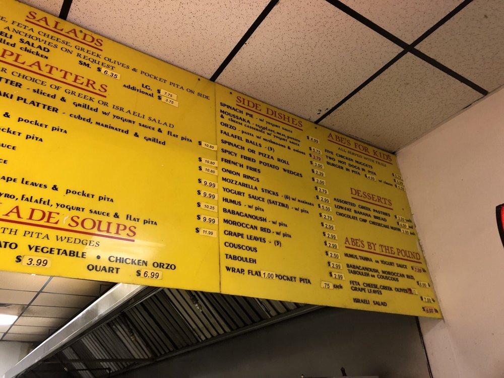 Menu at Abe's Pitaria restaurant, Long Beach