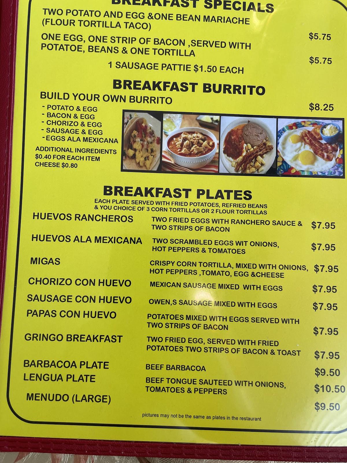 Menu at Bigotes restaurant, Arlington, E Abram St