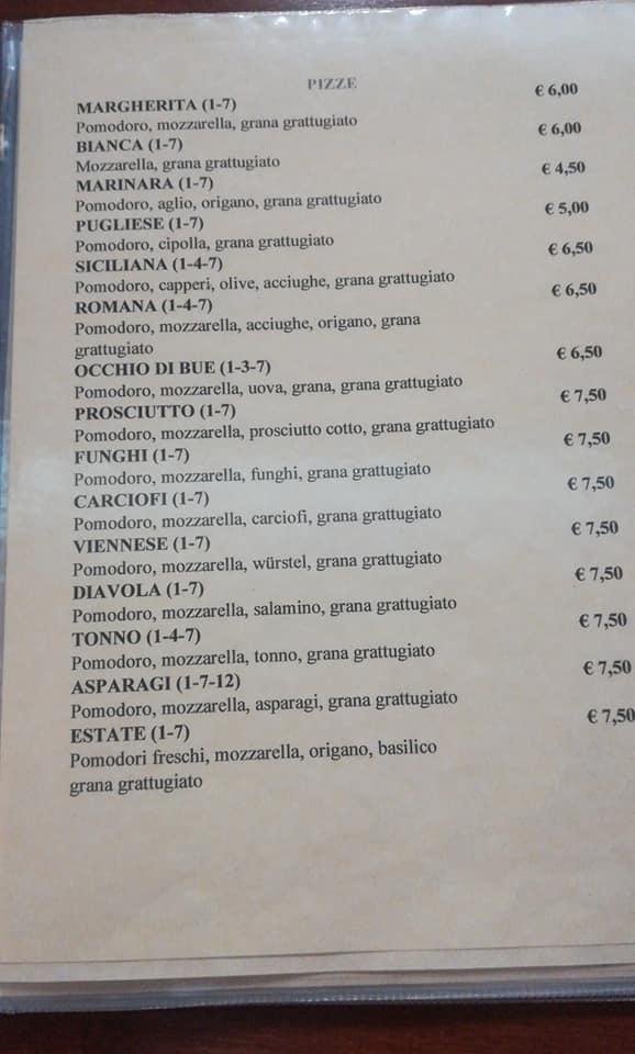 Menu da La Rusticana pizzeria, Gradisca d'Isonzo
