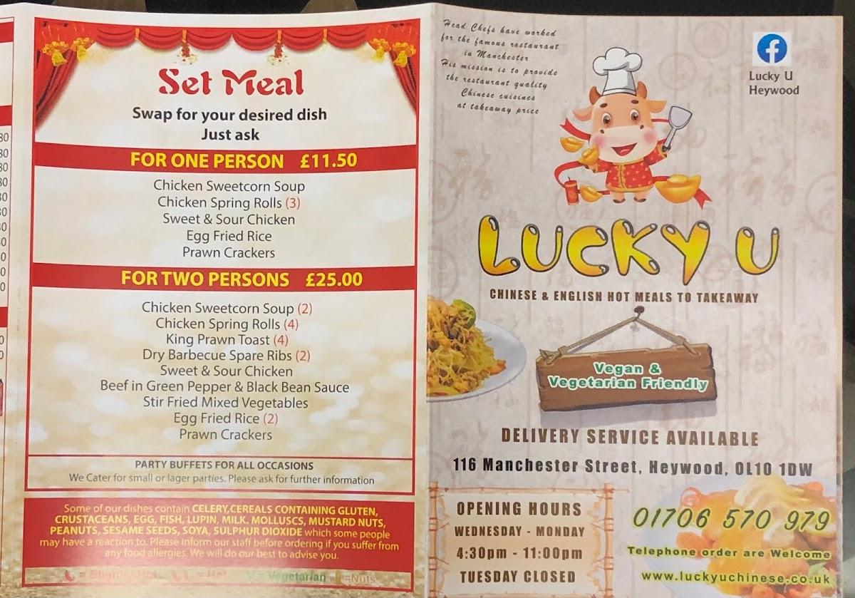 Menu at Lucky U, Heywood