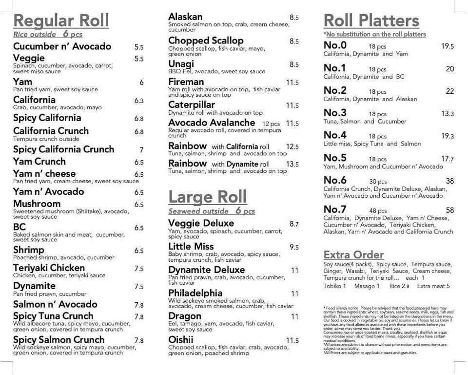 Menu at Oishii Express Japanese Restaurant, Salmon Arm