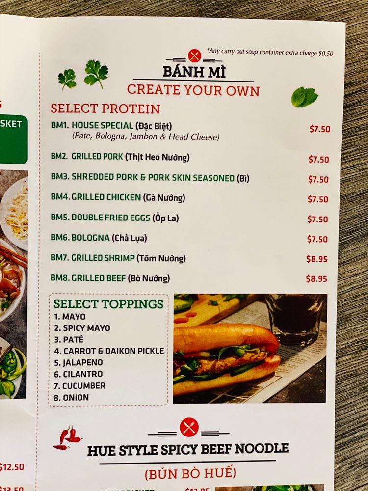 Menu at Pho Ngon restaurant, Alexandria