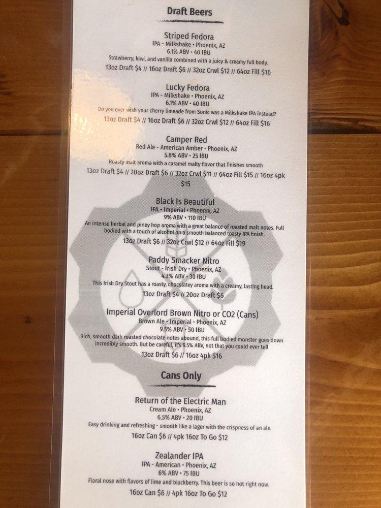 Menu at Simple Machine Brewing Company, Phoenix