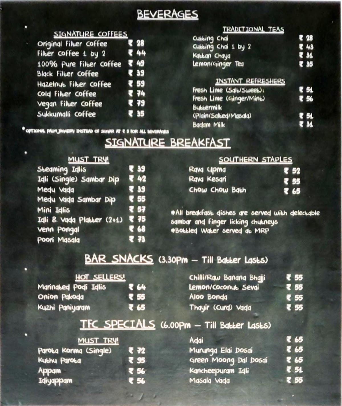 Menu at The Filter Coffee, Bengaluru, 7th Main Rd
