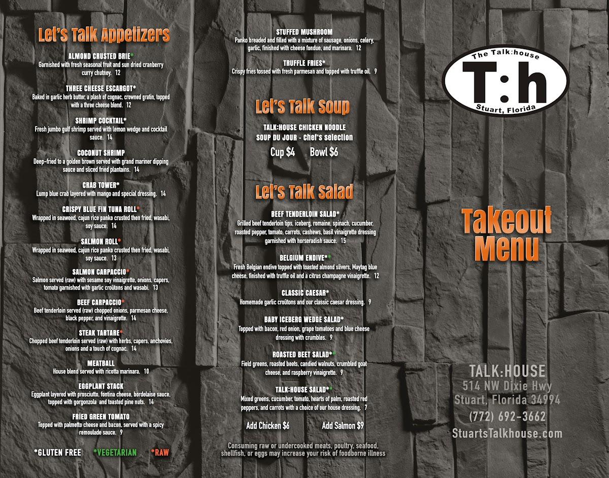 Menu at The Talk:house restaurant, Stuart