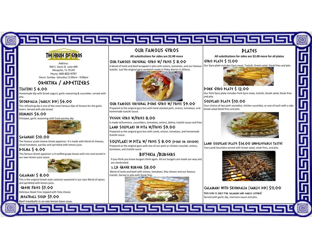 Menu at Yia Yia's House Of Gyros Mesquite restaurant, Mesquite