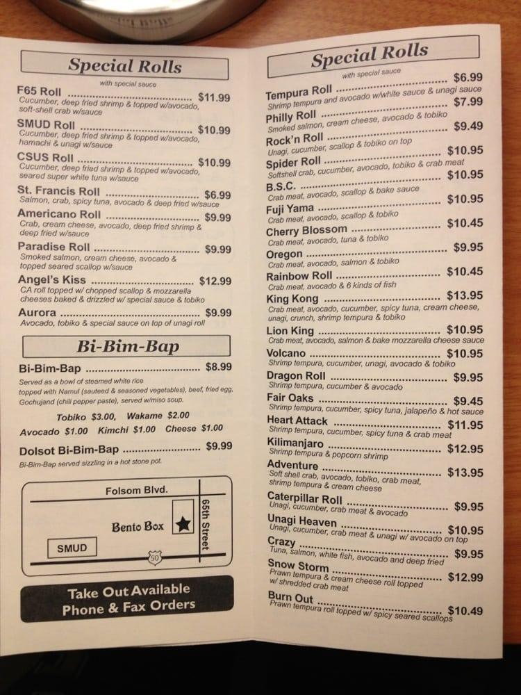 Menu at Bento Box restaurant, Sacramento, 65th St #100