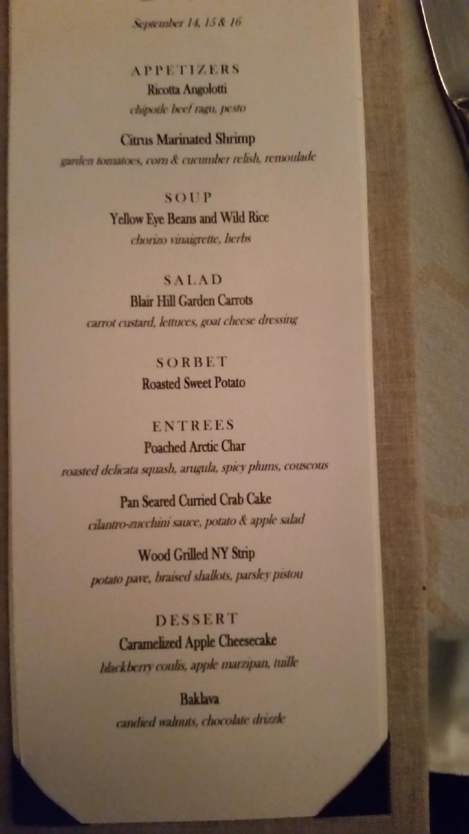Menu at Blair Hill Inn, Moosehead Lake restaurant, Greenville, 351 Lily ...