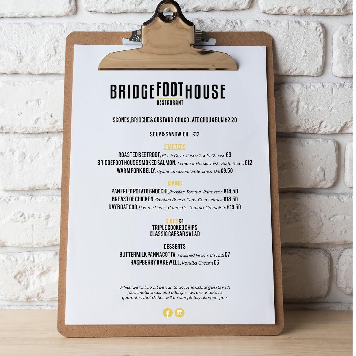 Menu at Bridgefoot House restaurant, Sligo