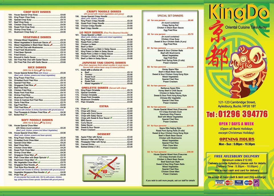 Menu at King Do Aylesbury fast food, Aylesbury
