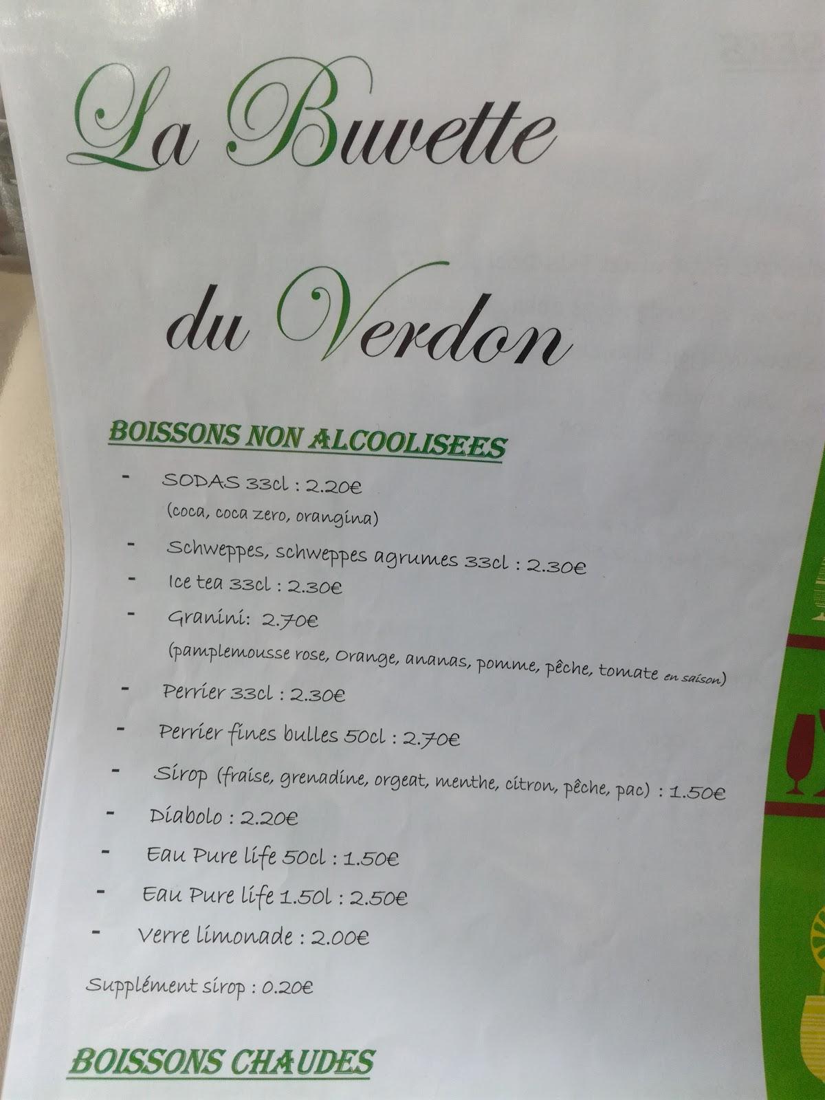 Carta del restaurante La Buvette Du Verdon chez Marie, Gréoux-les-Bains