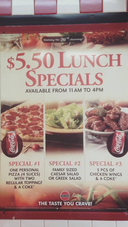 Menu at Pizza Bank pizzeria, Calgary, 90 Ave SW E185