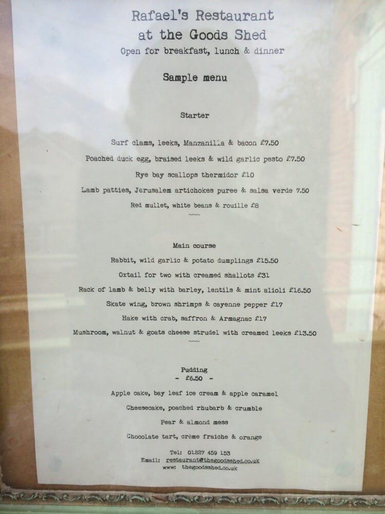 Menu at The Goods Shed restaurant, Canterbury, Station Rd W