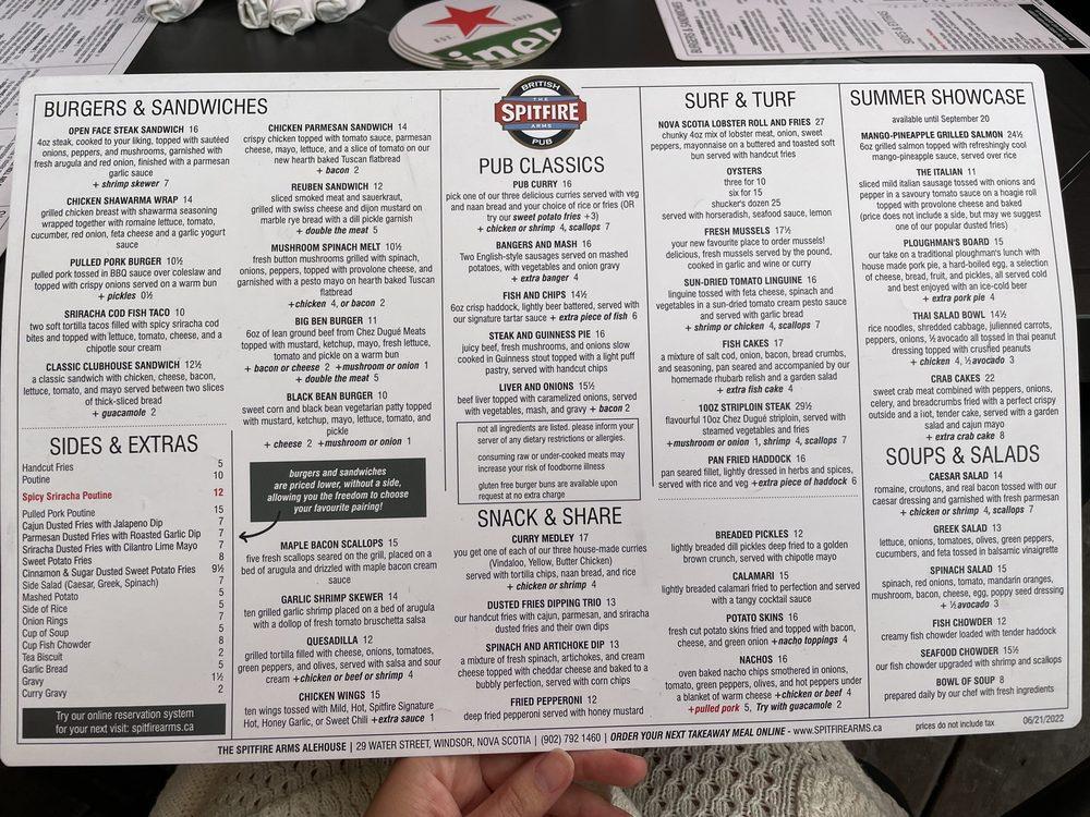 Menu at The Spitfire Arms Alehouse pub & bar, Windsor