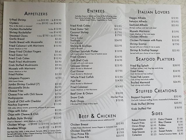 Menu at Bayport Inn pub & bar, Bayport, Cortez Blvd