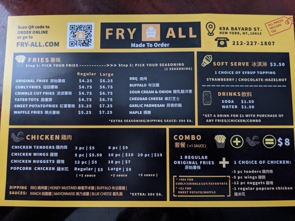 Menu at FRY All fast food, New York City