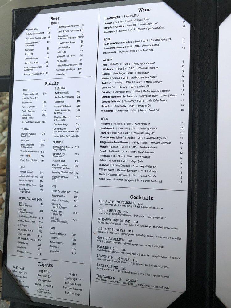 Menu at The Rooftop at Overland, Atlanta