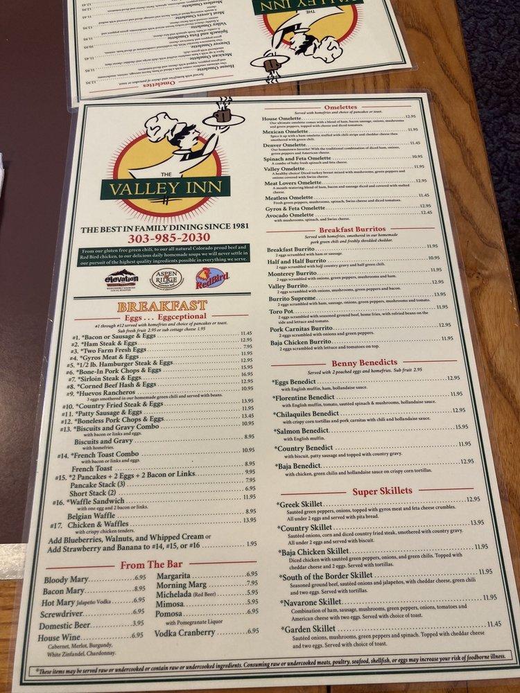 Menu at Valley Inn Restaurant, Lakewood