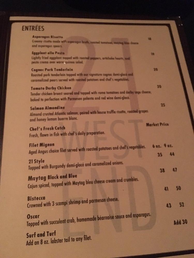 Menu at 21 West End pub & bar, Fort Smith