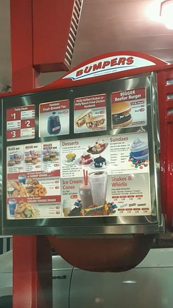 Menu at Bumpers Drive-In of America restaurant, Jackson, Terry Rd