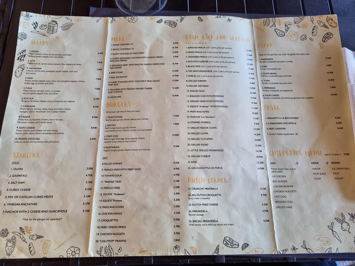 Menu at Bar Platja Càmping Cala Gogo, Calonge