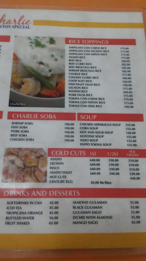 Menu at Charlie Wanton Special restaurant, Mandaluyong