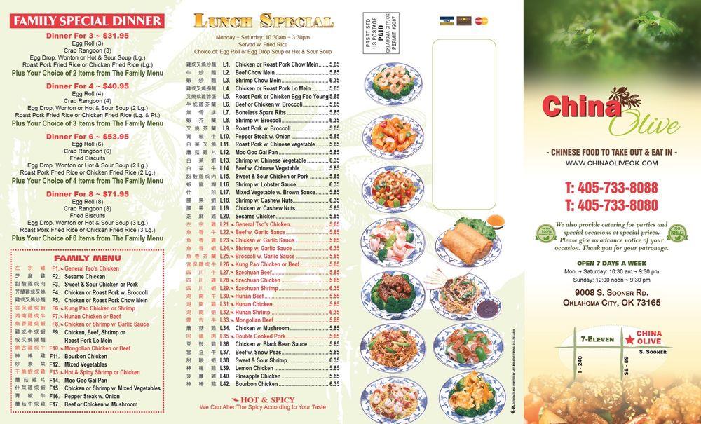 Menu at China Olive restaurant, Oklahoma City, S Sooner Rd