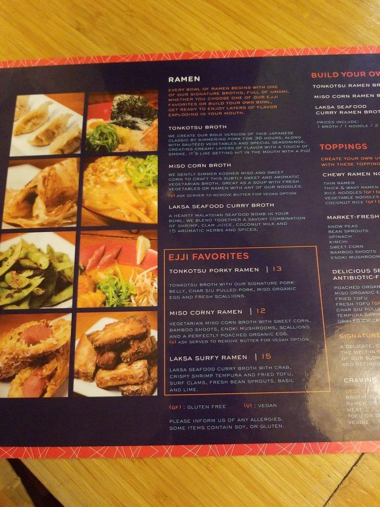 Menu at EJJI Ramen restaurant, Baltimore, 529 E Belvedere Ave