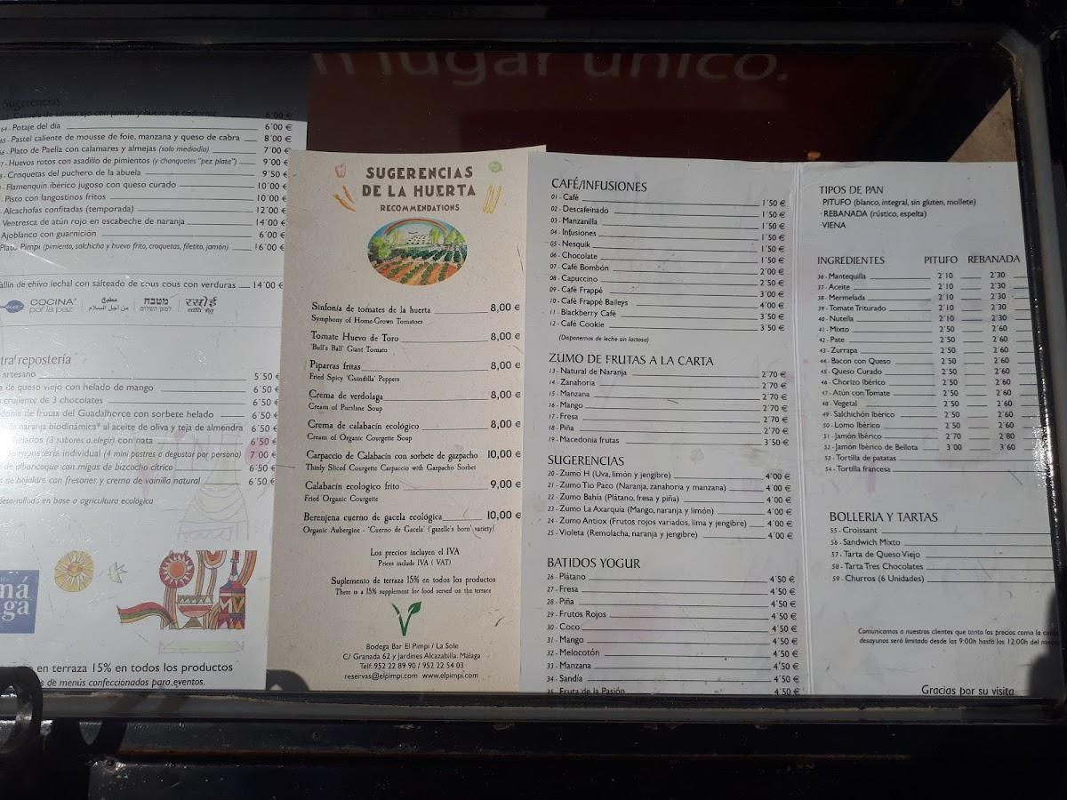 Menu at El Pimpi pub & bar, Málaga